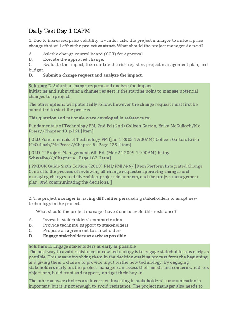 Daily Test Day 1 CAPM - 231114 - 090700 | PDF