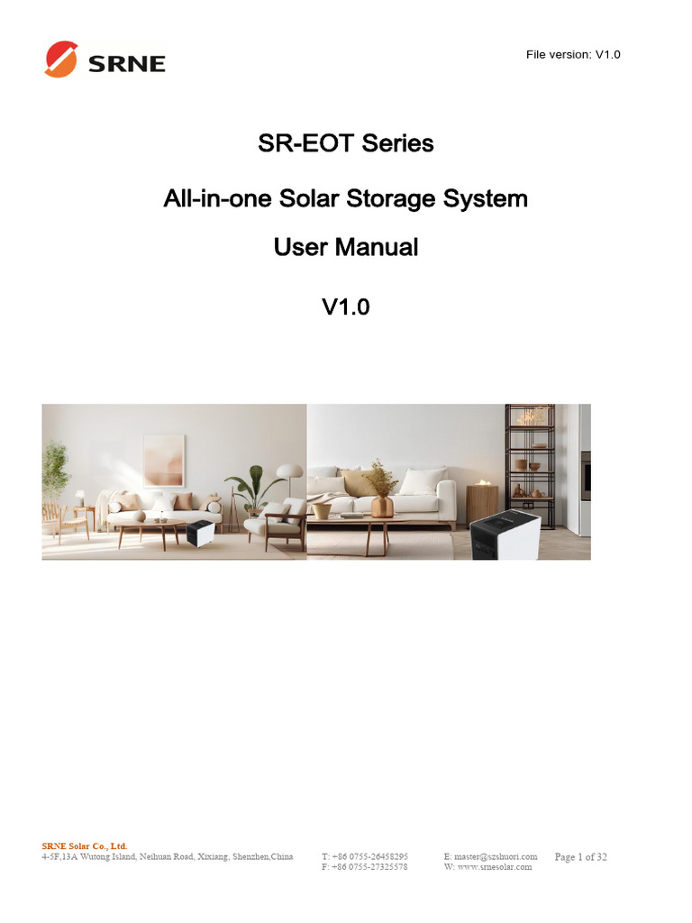 User Manual - SR-EOT Series - 1.5 2.5kW - All-In-One Solar Storage ...