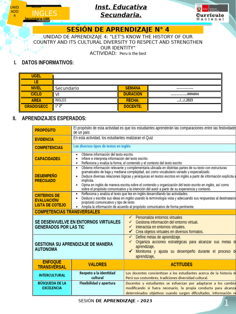 1° 2°-Ses Act 04-Inlgles-U4 | PDF