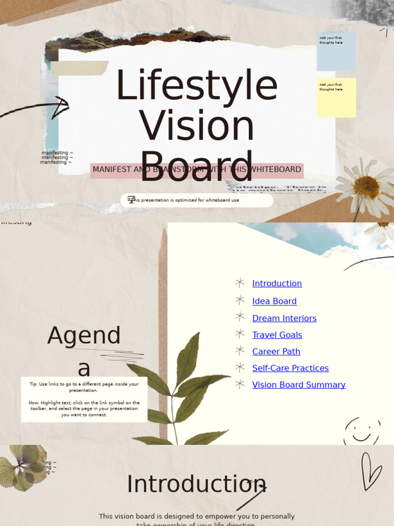 Brown Pink Yellow Lifestyle Vision Board Modern Scrapbook Whiteboard ...