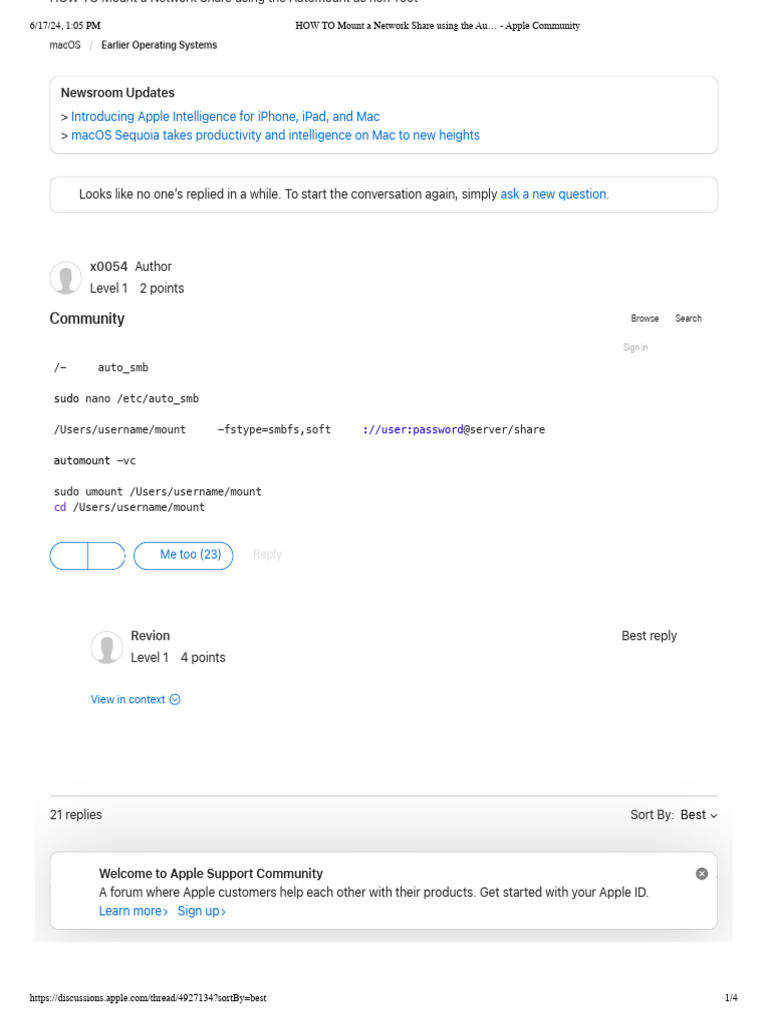 HOW TO Mount a Network Share using the Au… - Apple Community | PDF