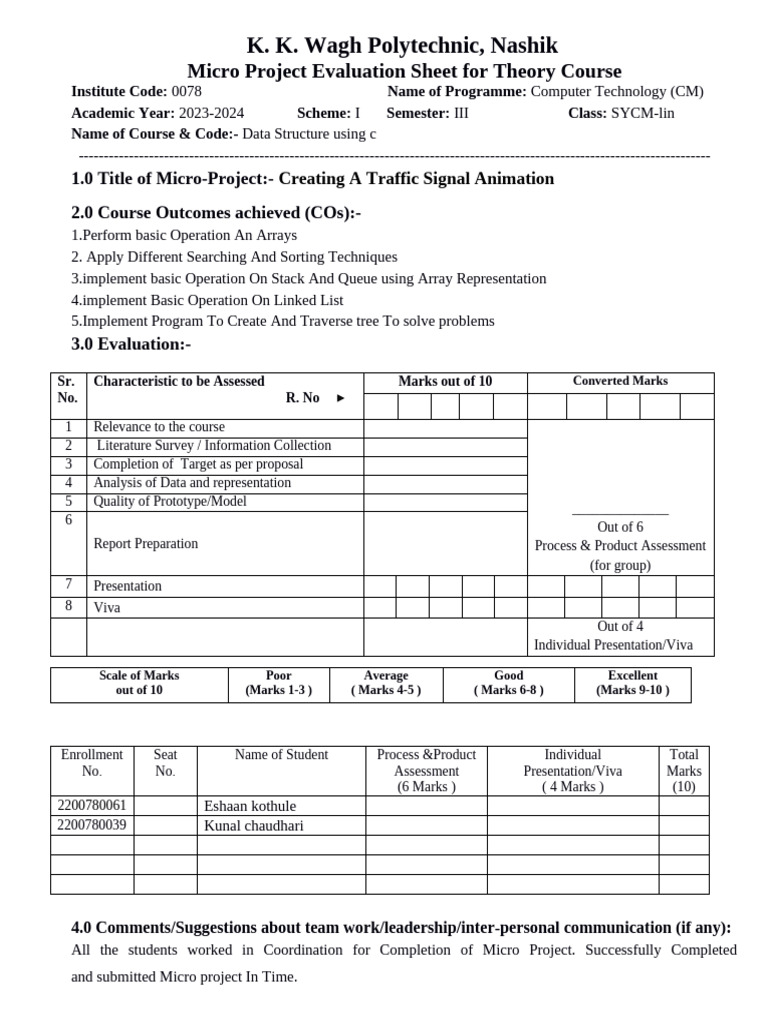 DSU Micro Project Evaluation Sheet | PDF