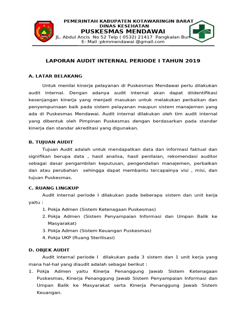 Lap Audit Internal I 2019 | PDF