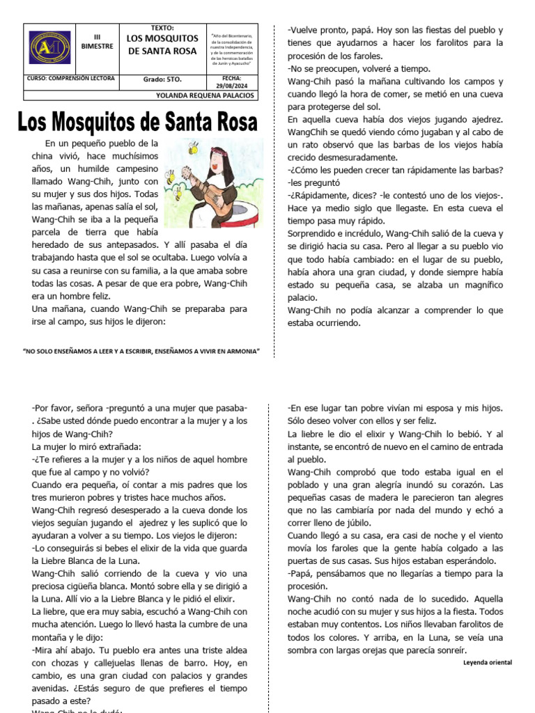 5to. Ficha 3.comp Lectora Iii Bimestre | PDF