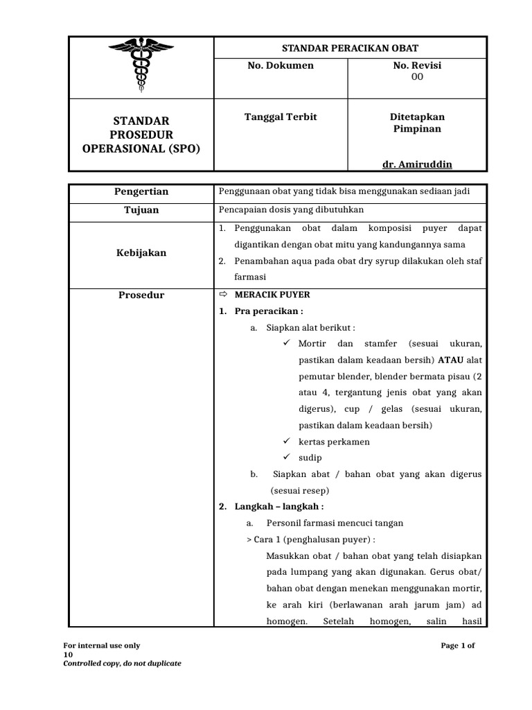 SOP STANDAR PERACIKAN OBAT Ok | PDF