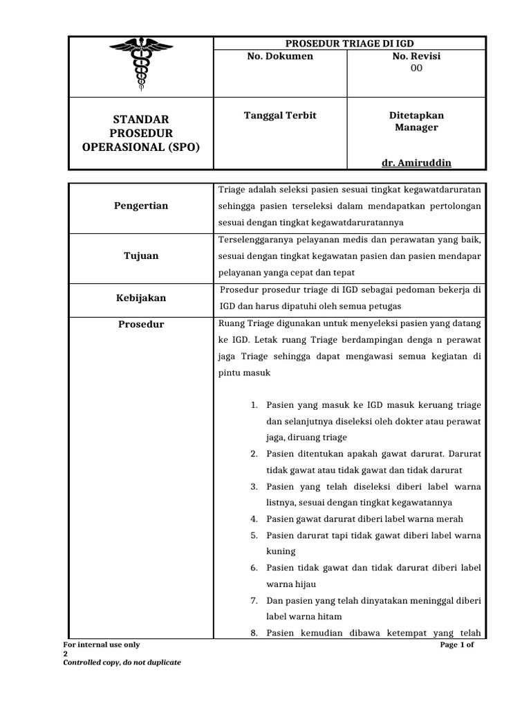 SOP PROSEDUR TRIAGE DI IGD Ok | PDF