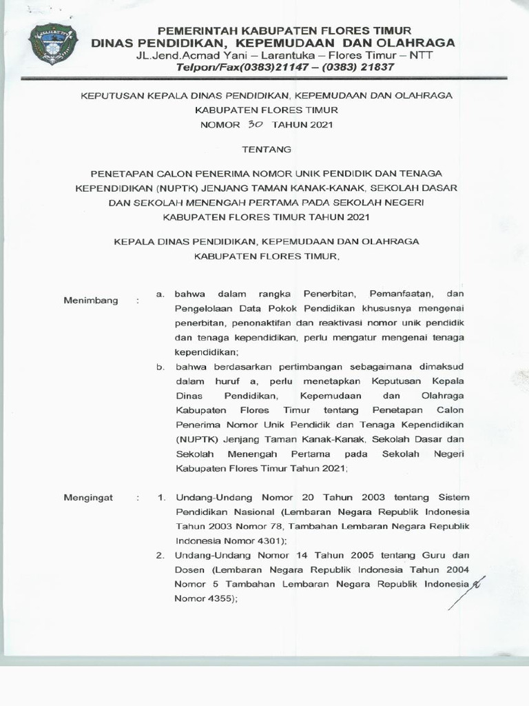 SK Usulan Nuptk Tahun 2021 | PDF