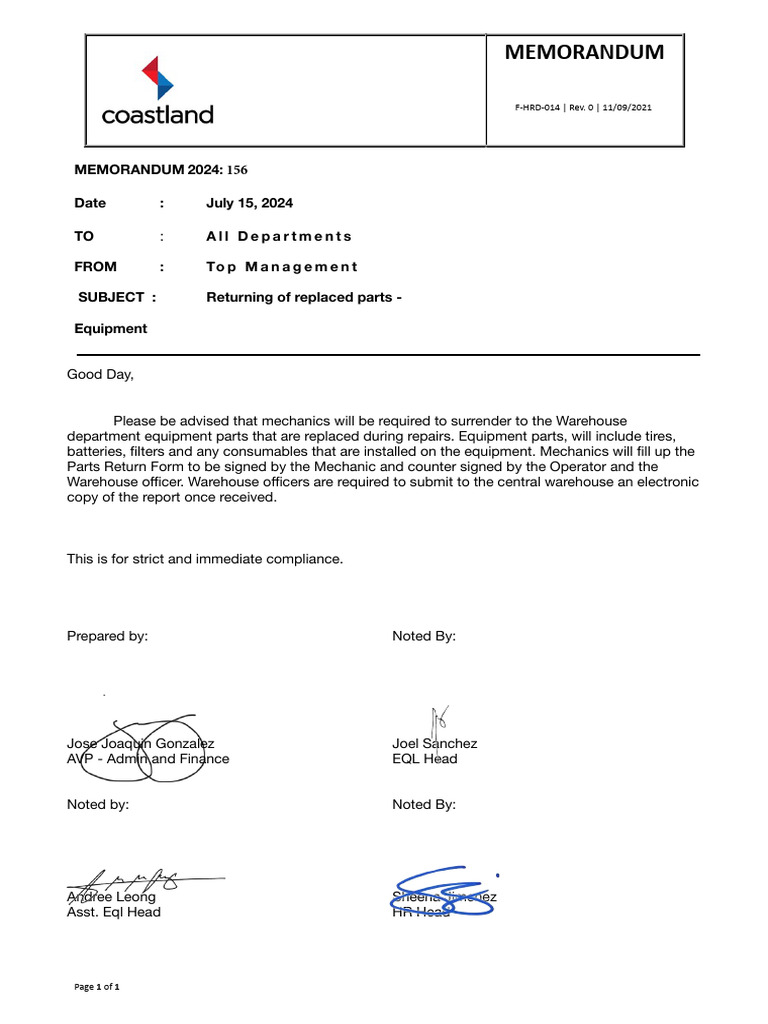 Parts Return Form | PDF