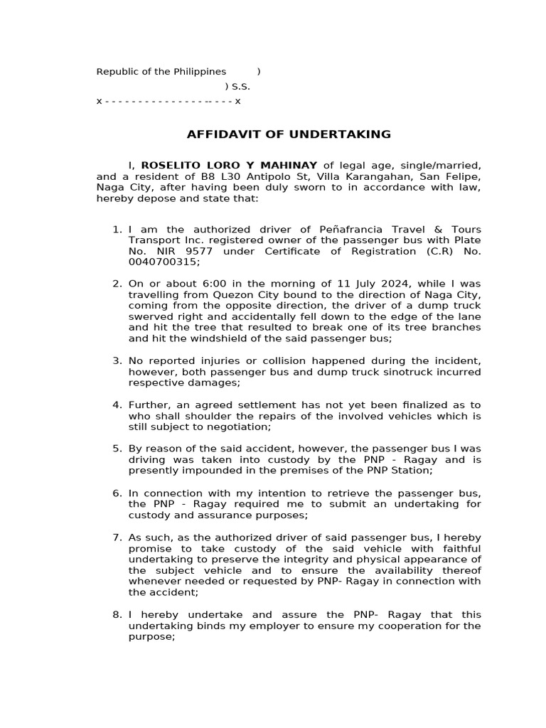 AFFIDAVIT OF UNDERTAKING__ | PDF