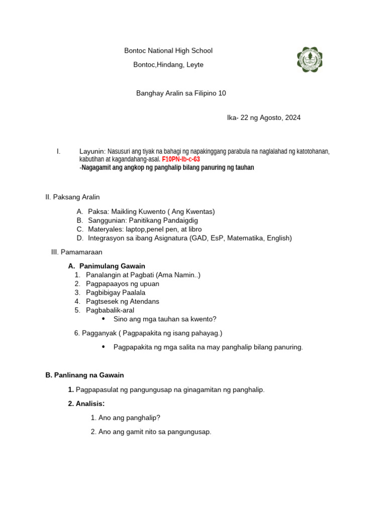 Panghalip Bilang Panuring Fil 10 | PDF