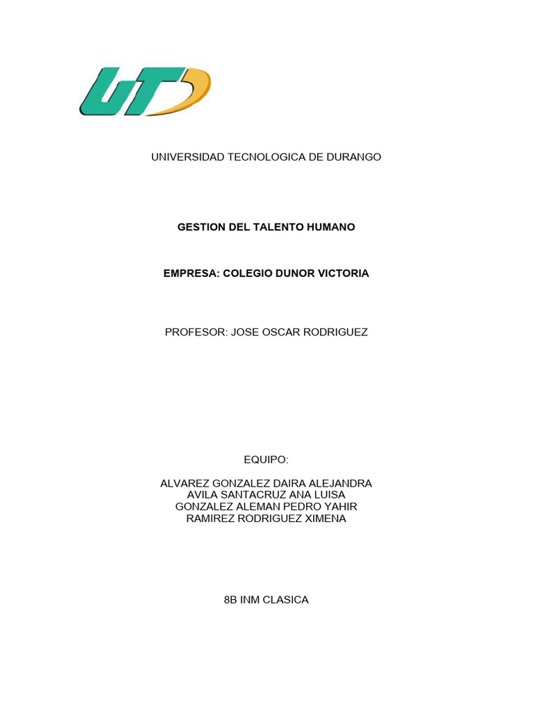 Colegio Dunor (Gestion Del Talento Humano) | PDF