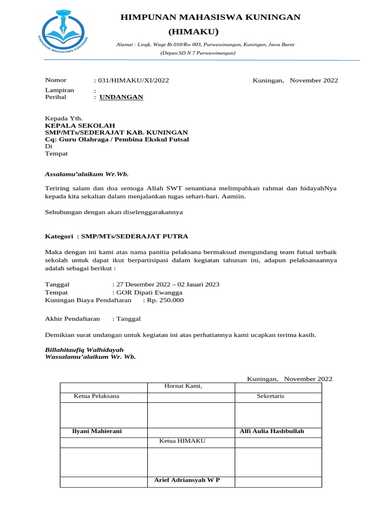 SMP-FORMULIR PENDAFTARAN PESERTA SAJATI CUP | PDF
