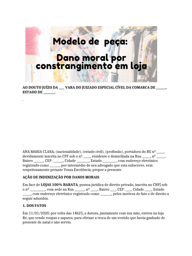 Modelo de Peticao Inicial Acao de Indenizacao Por Danos Morais ... Modelo de Peticao Inicial Acao de Indenizacao Por Danos Morais ...
