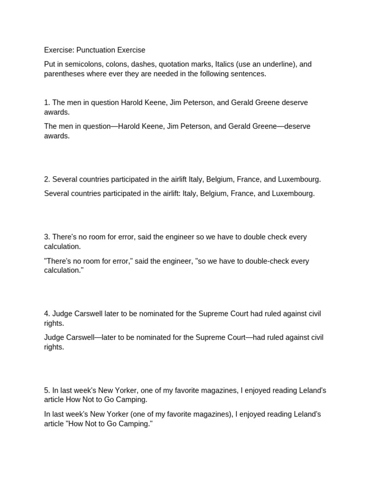 Punctuation Exercises Daniel | PDF