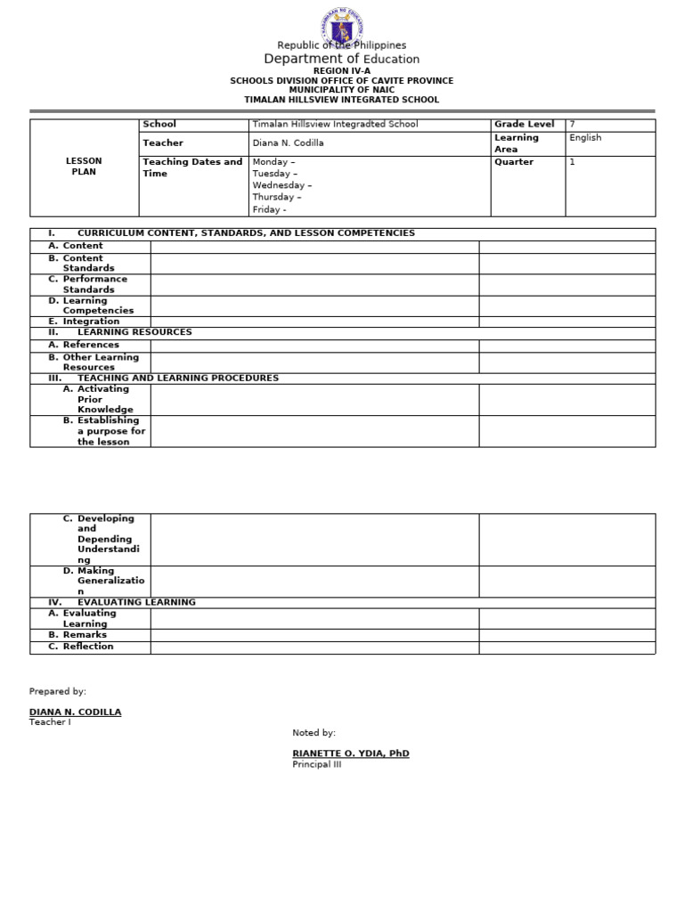 LESSON-PLAN-MATATAG-TEMPLATE | PDF