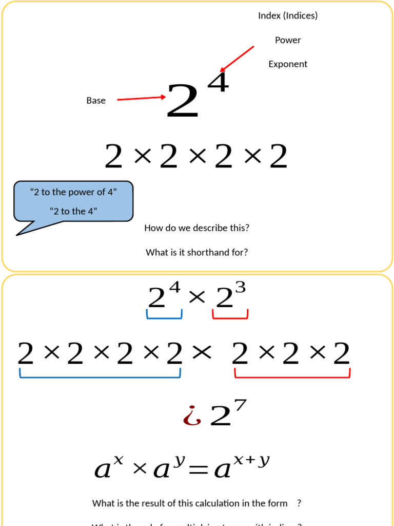 Multiplying and Dividing Indices | PDF | Arithmetic | Teaching Methods & Materials