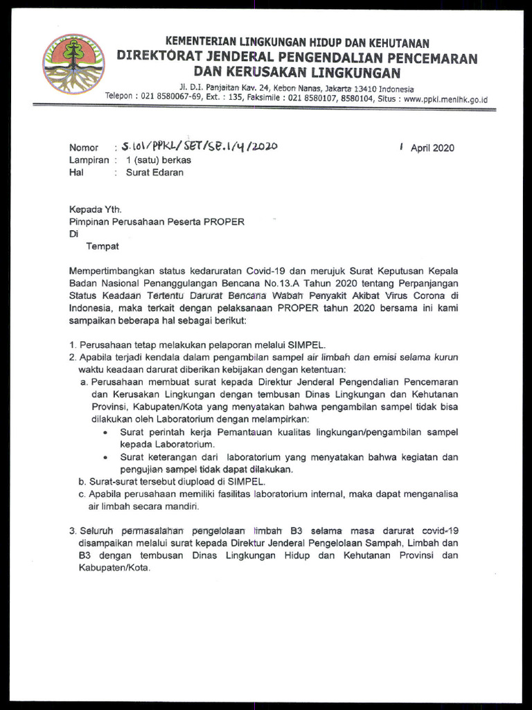 Surat Edaran Dirjen PPKL S101 - 2 | PDF