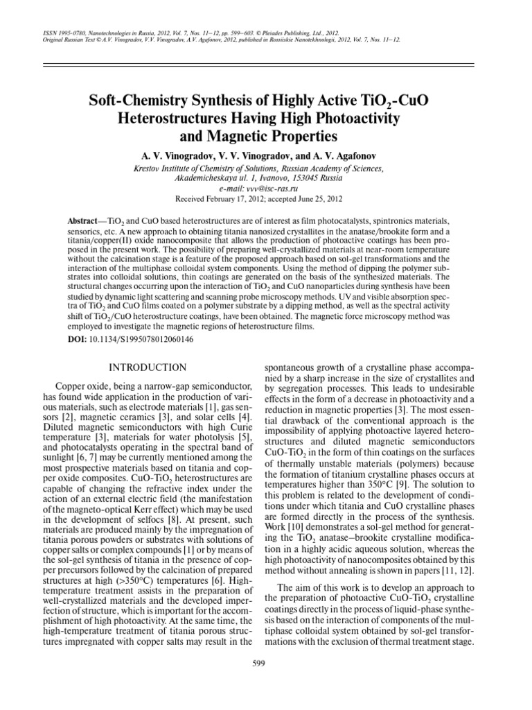 Vinogradov 2012 Soft Chemistry Synthesis of Hi | PDF