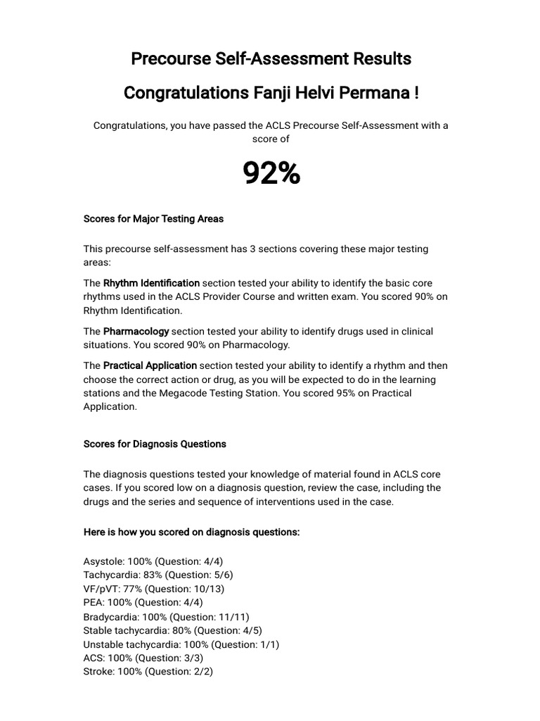 AHA ELearning - ACLS Precourse Self-Assessment | PDF
