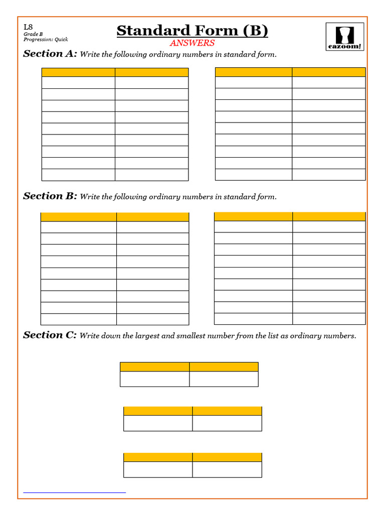 ANSWERS Ordinary To STD Form | PDF