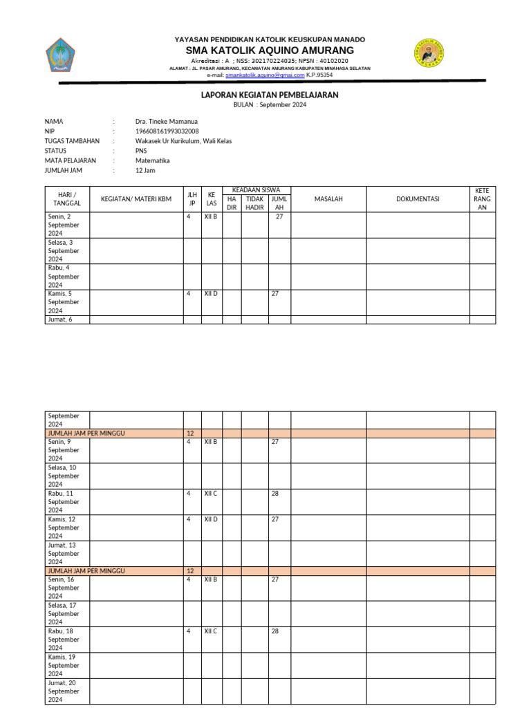 Jurnal KBM Tine September 2024 | PDF