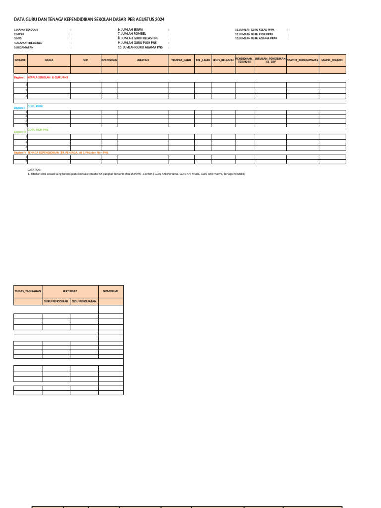 Format Pengisian Data GTK | PDF