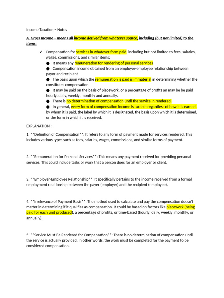 Income Taxation Notes - Hann | PDF