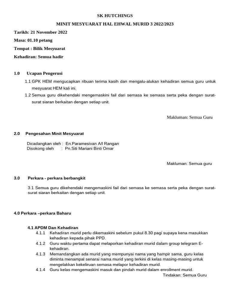 Minit Mesyuarat HEM 3 2022 | PDF