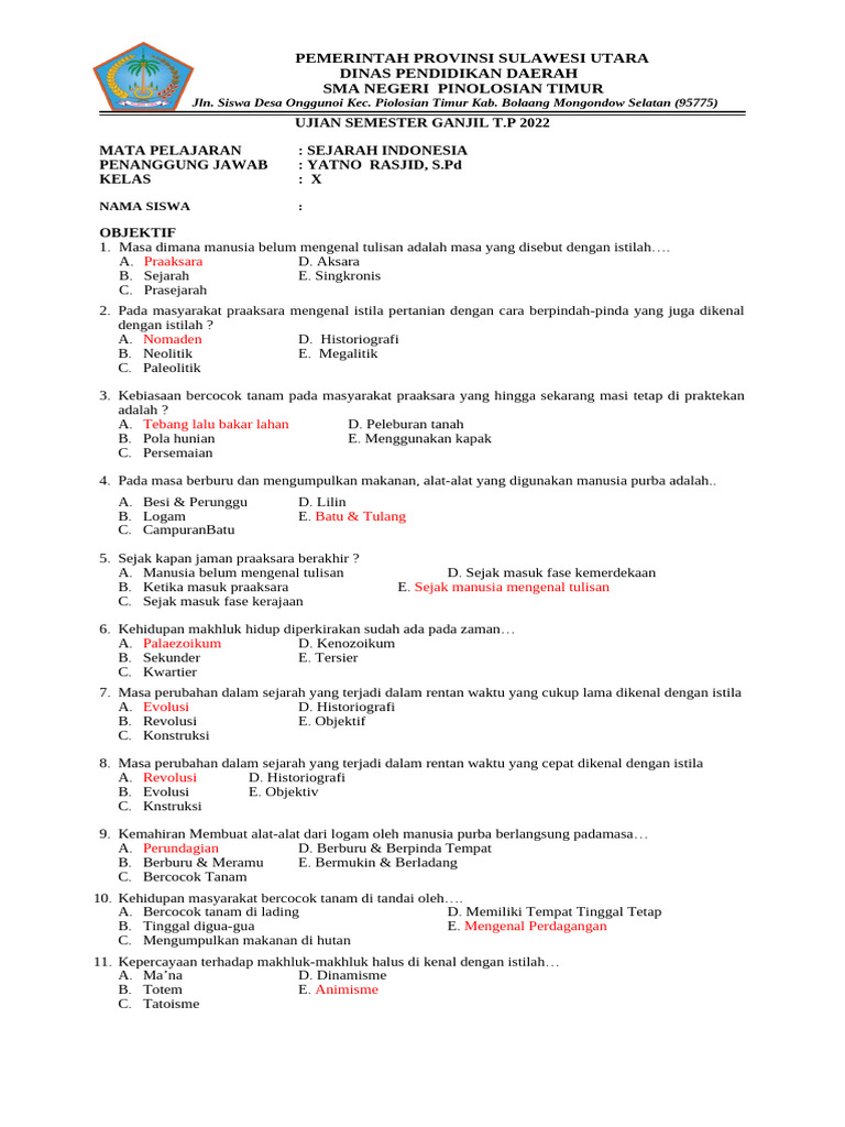 SJRH Indo Kelas X (Ganjil) | PDF
