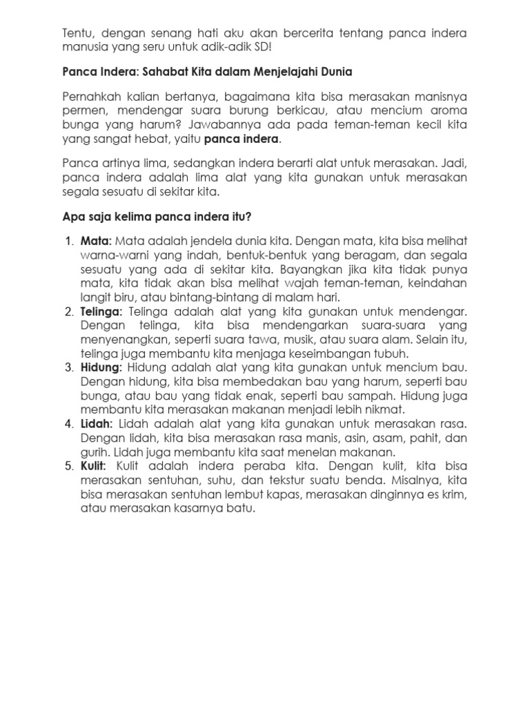 cerita tentang panca indera manusia untuk siswa SD | PDF