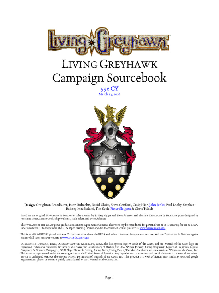 DND 3e Greyhawk - Living Greyhawk Campaign Sourcebook | PDF | Dungeons ...