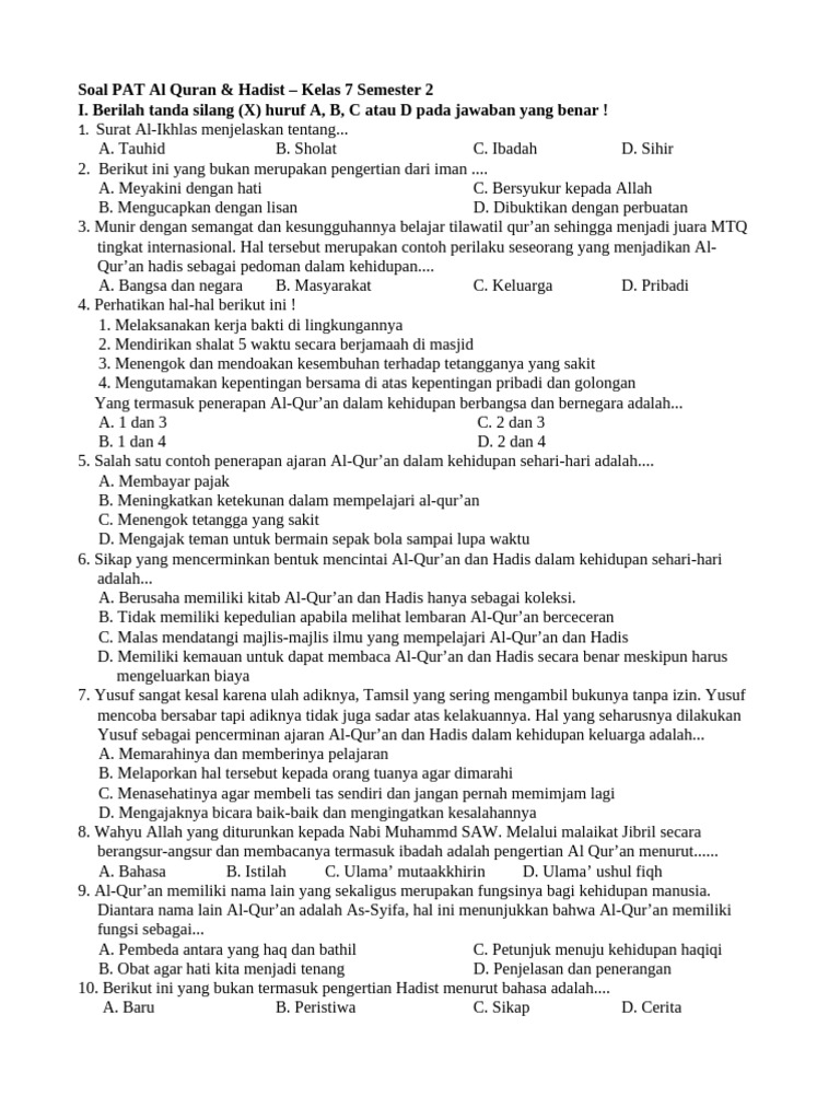2023 - Soal PAT - Qurdis - Kelas 7 - SMT 2 - Final | PDF