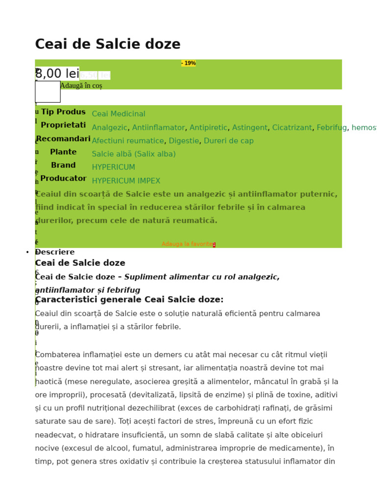 Aspirina Decoct Salcie | PDF