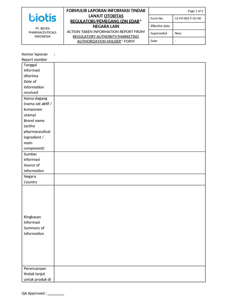 11-FV-001-F-05-00 Formulir Laporan Informasi Tindak Lanjut | PDF 11-FV-001-F-05-00 Formulir Laporan Informasi Tindak Lanjut | PDF