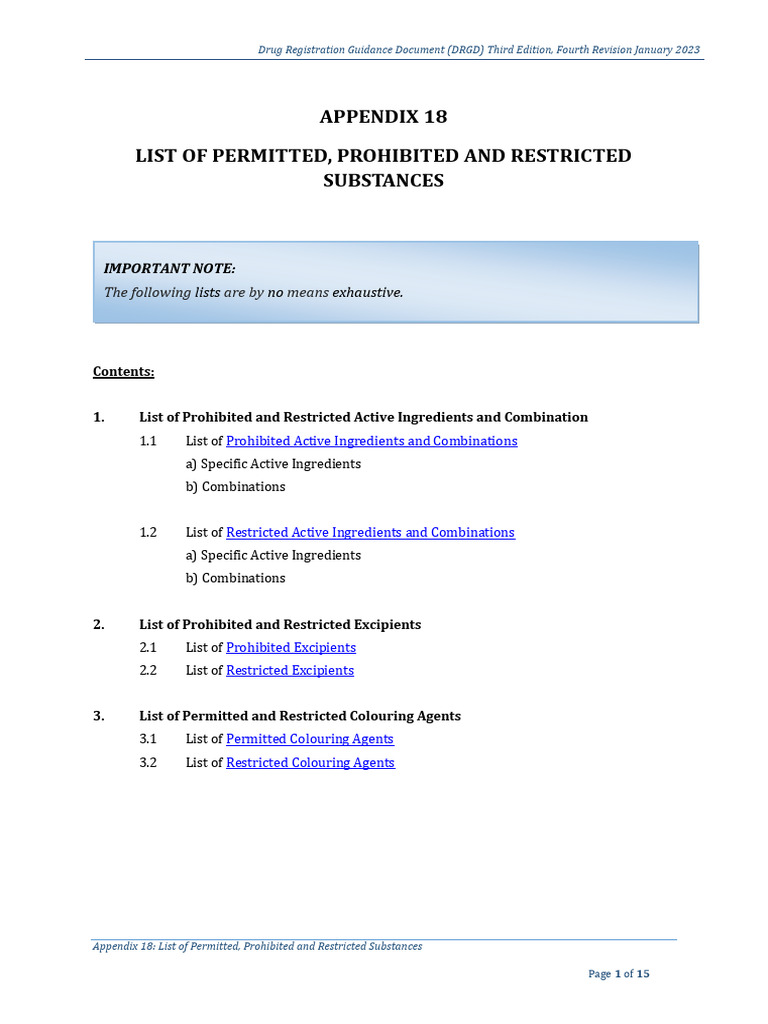 APPENDIX 18 List of Permitted Prohibited and Restricted Substances | PDF | Self-Improvement