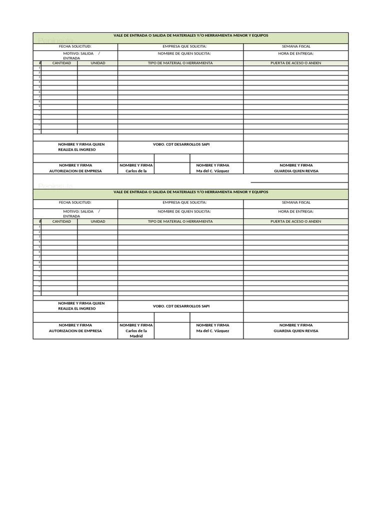 001 Vale de Entrada o Salida de Material | PDF