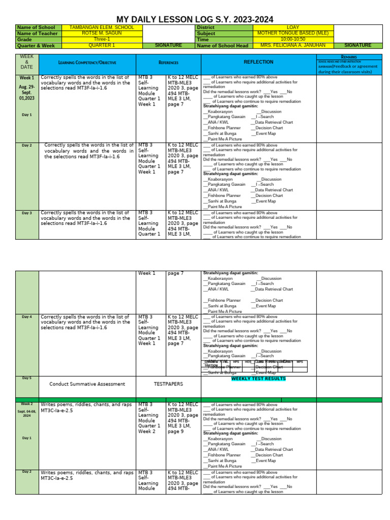 Q1-LESSON-LOG-2024-IN-MTB-3 | PDF