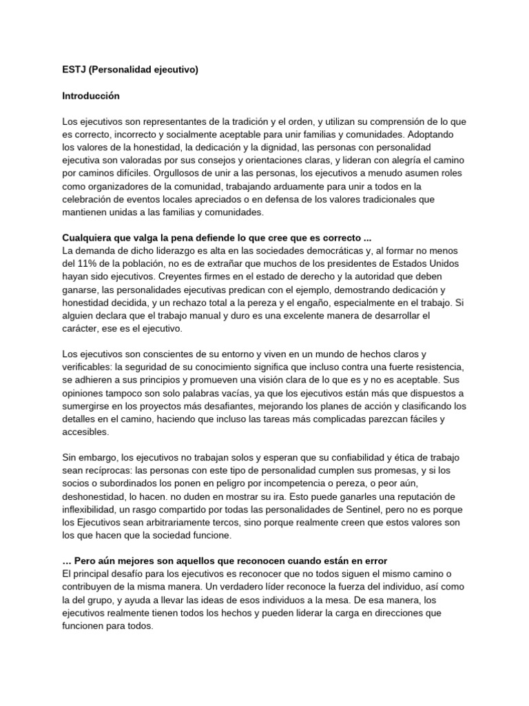 ESTJ (Personalidad Ejecutivo) | PDF
