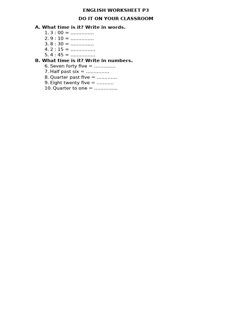 English Worksheet p3 | PDF