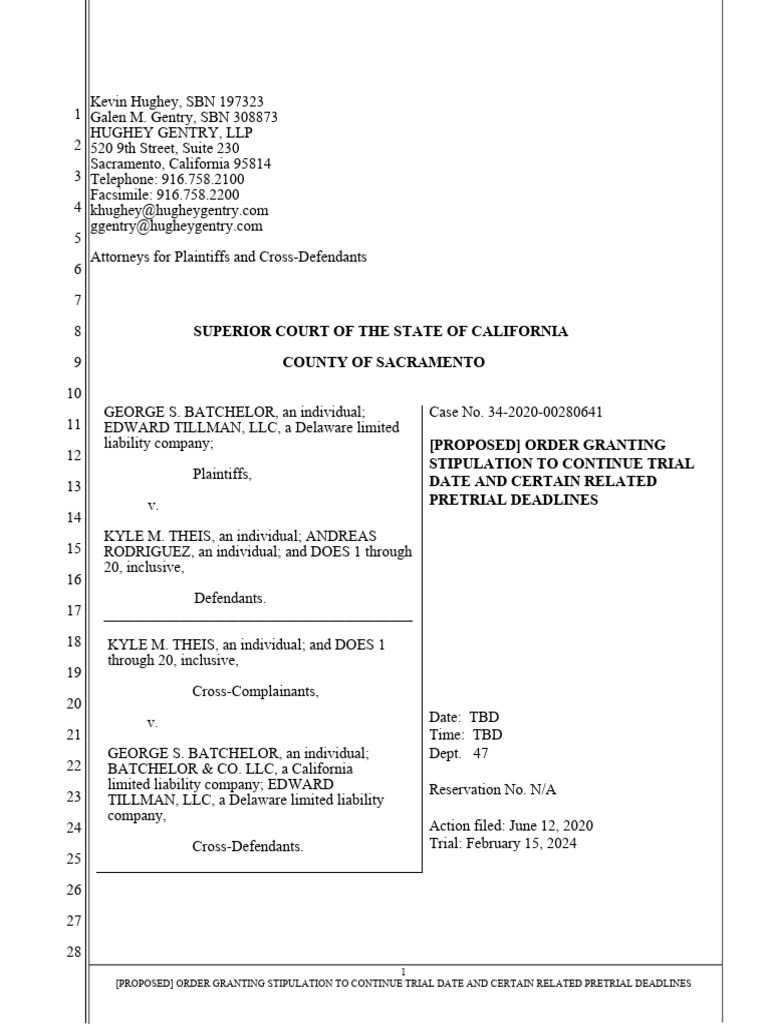 Order to Continue Trial Date and Deadlines | PDF | Mail | Law