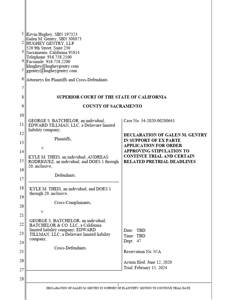 Batchelor - Declaration of Gentry ISO Ex Parte Application (GMG v. 1) | PDF