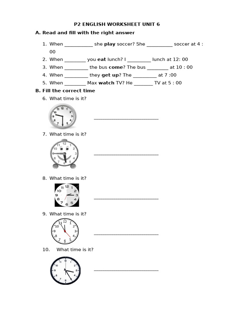 p2 English Worksheet Unit 6 | PDF