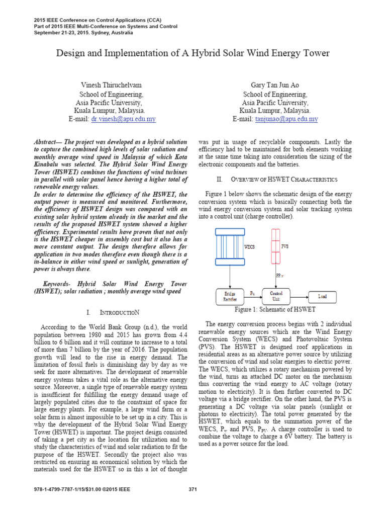 Design and Implementation of A Hybrid Solar Wind Energy Tower | PDF ...