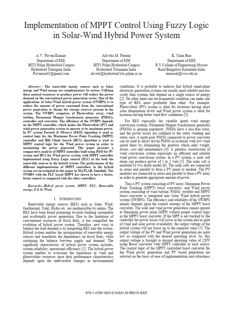 Implementation of MPPT Control Using Fuzzy Logic in Solar-Wind Hybrid Power System | PDF ...