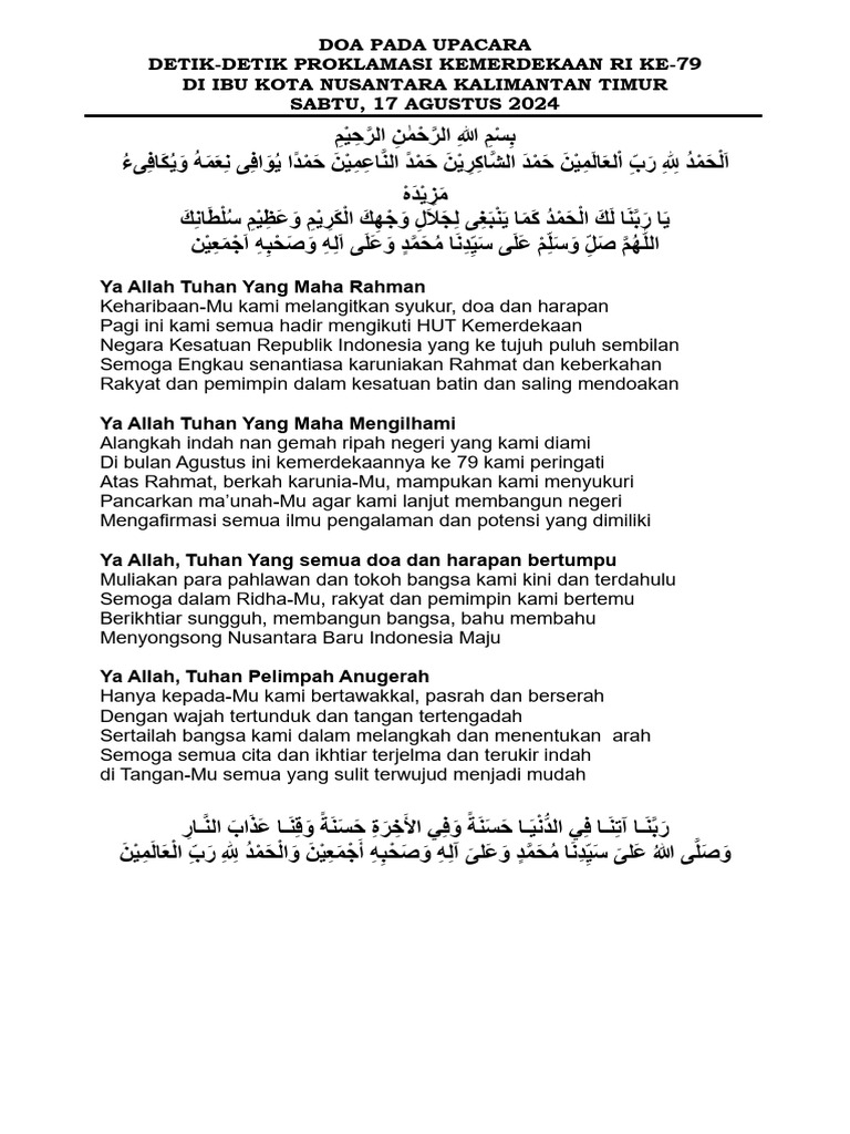 New Doa Upacara 17 Agustus 2024 | PDF