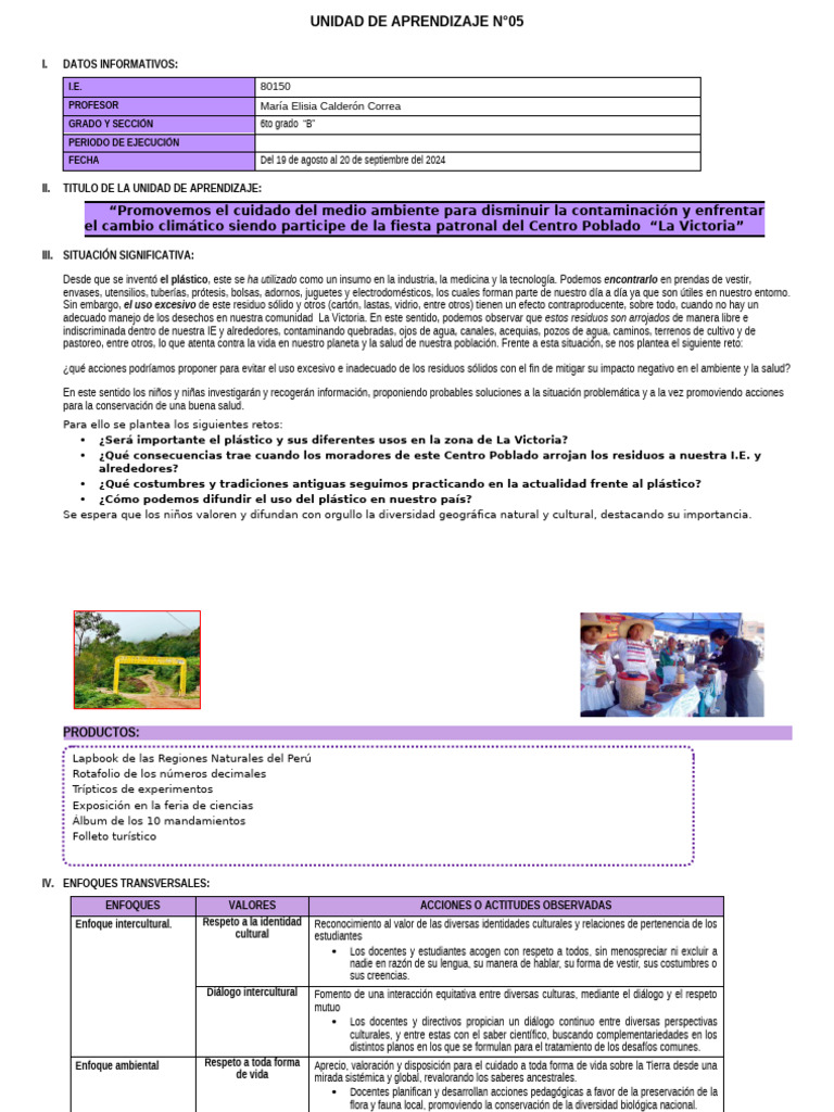 5ta UNIDAD DE APRENDIZAJE - AULA 6TO B | PDF