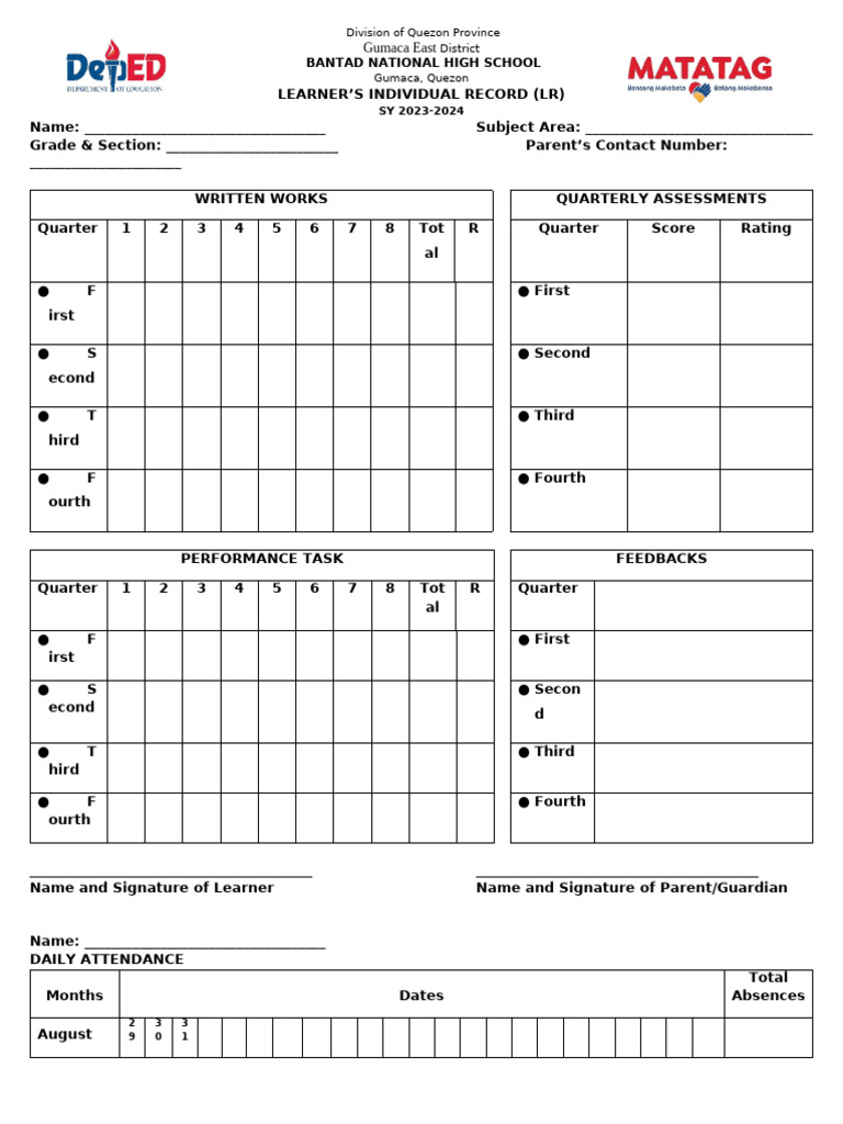 Edited - Individual Learner's Record CARD | PDF