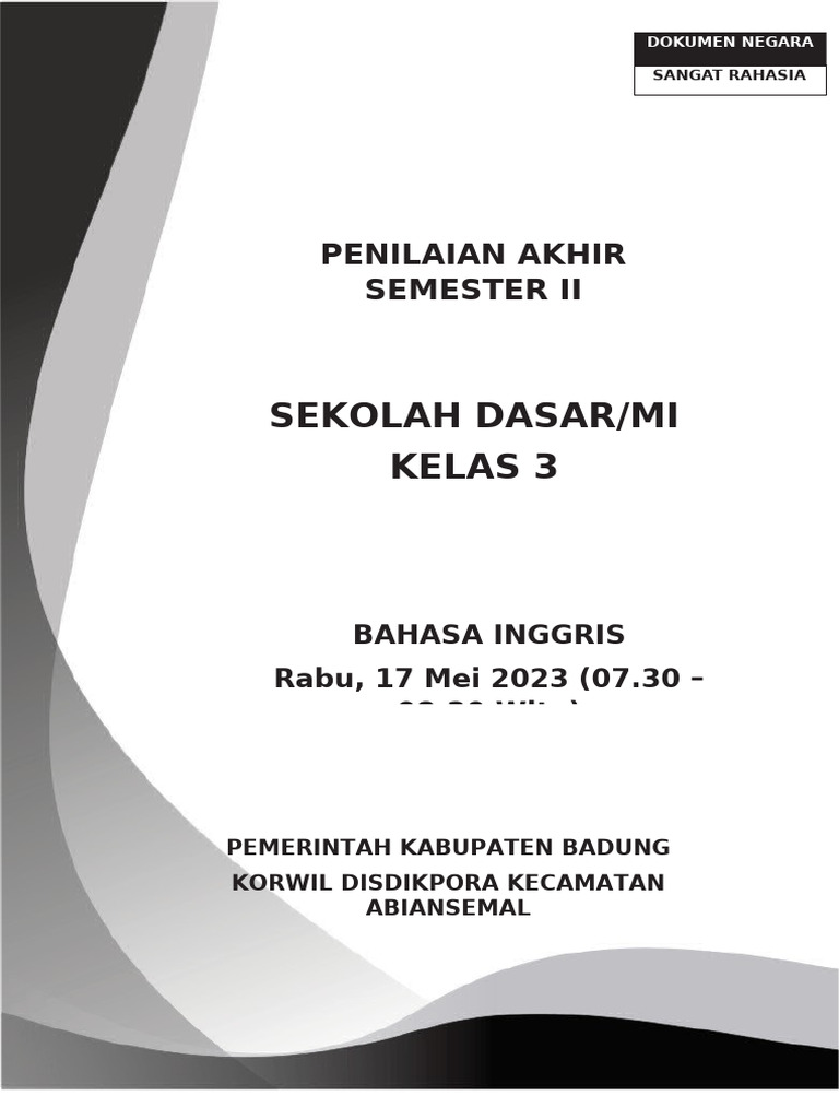 Naskah PAS Kls 3 - Bhs. Inggris | PDF
