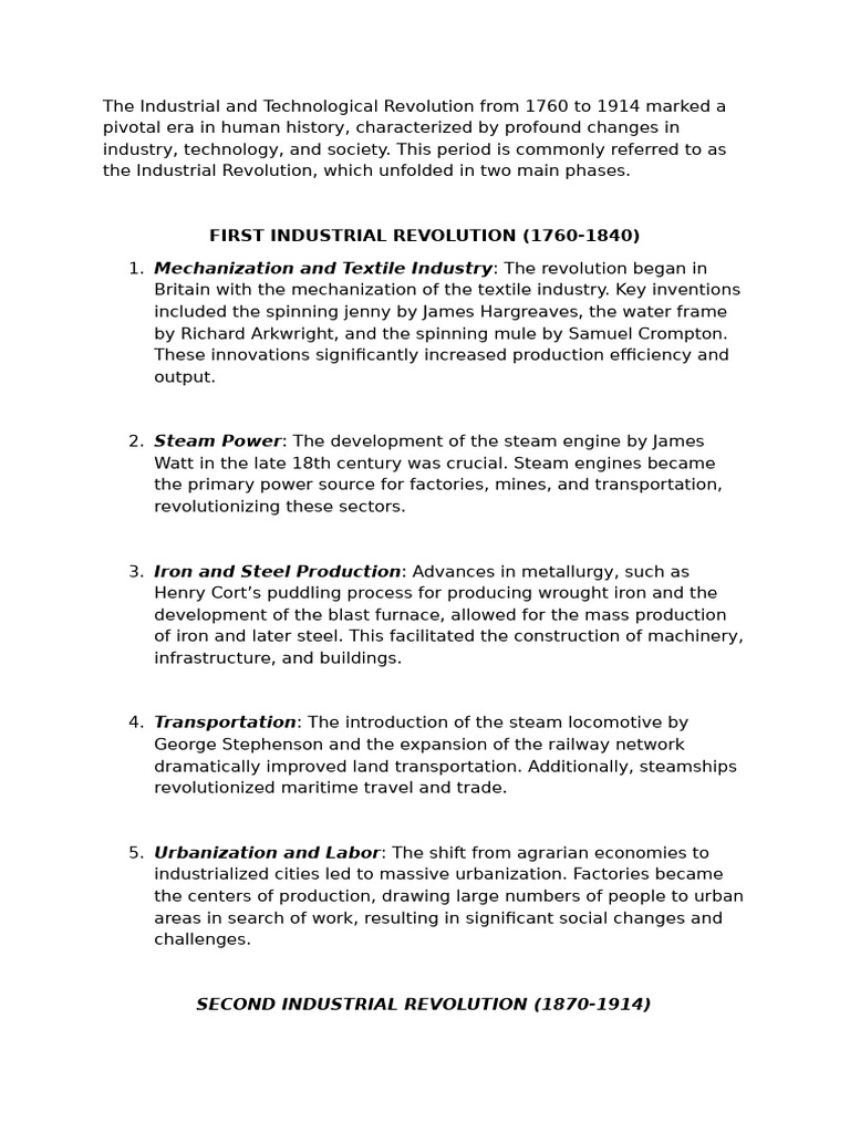 The Industrial and Technological Revolution (1760-1914) | PDF ...