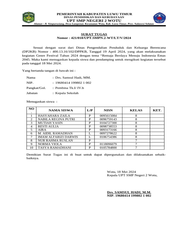 Surat Tugas Siswa | PDF